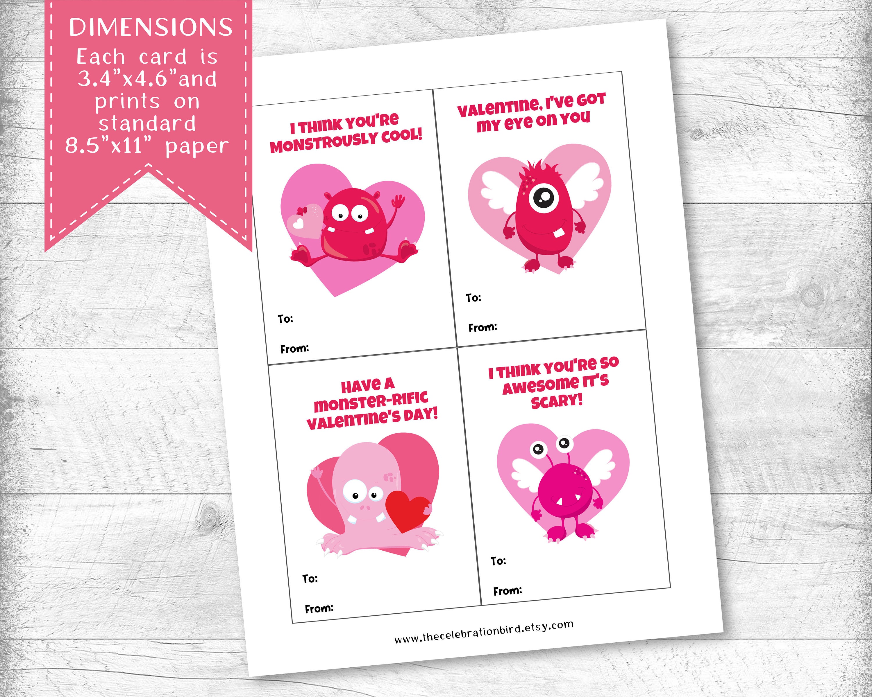Kid Valentine Monsters, Printable Valentines, Classroom Valentines Card ...