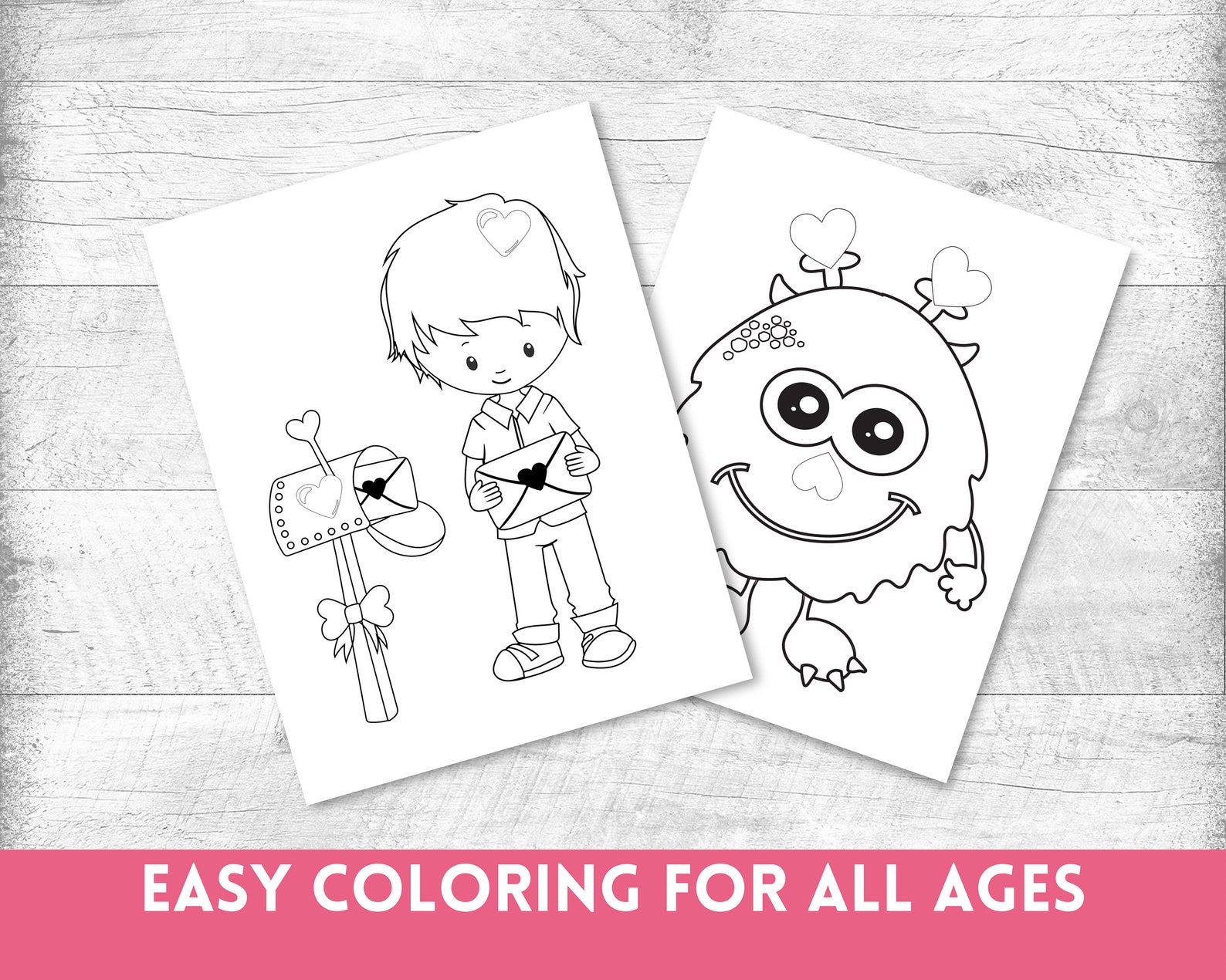 Valentine Coloring Pages, Valentine Kids and Monsters Coloring Sheets ...