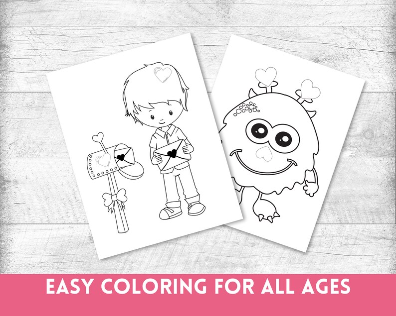 Valentine Coloring Pages, Valentine Kids and Monsters Coloring Sheets ...