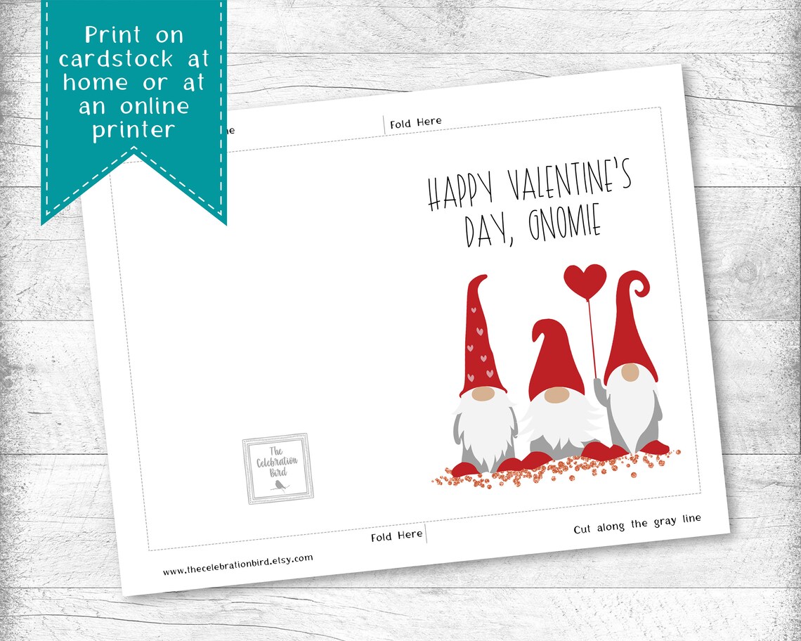 Printable Valentine Gnome Card, Funny Valentine Card, Happy Valentines ...
