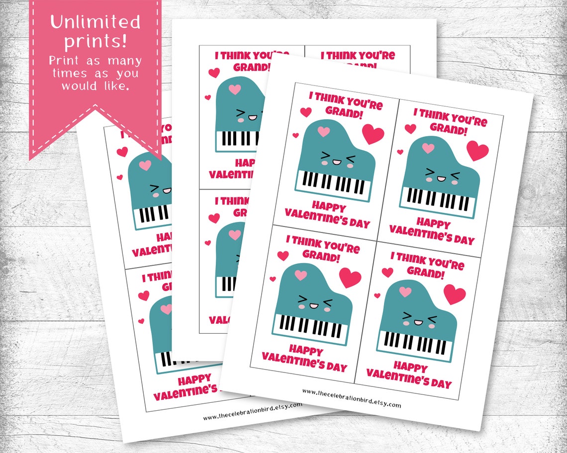 Grand Piano Valentine Cards for Piano Students Printable | Etsy