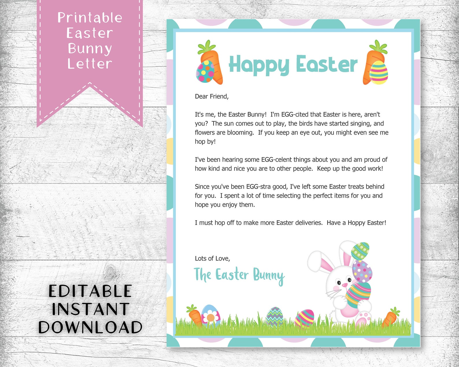 Easter Bunny Letter Printable Easter Basket Stuffers Easter - Etsy