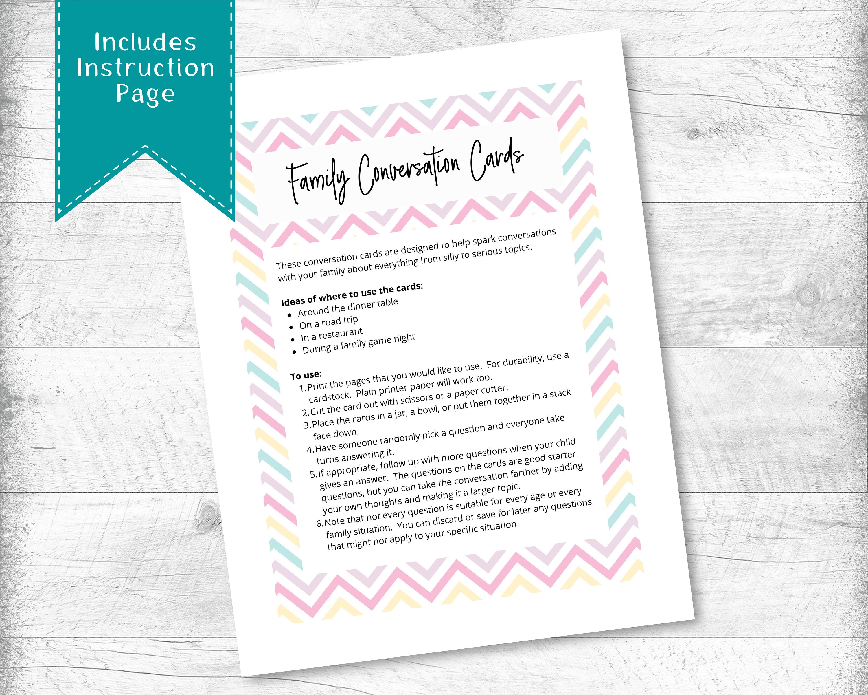 Printable Family Conversations Cards, Conversation Starters, Dinner ...