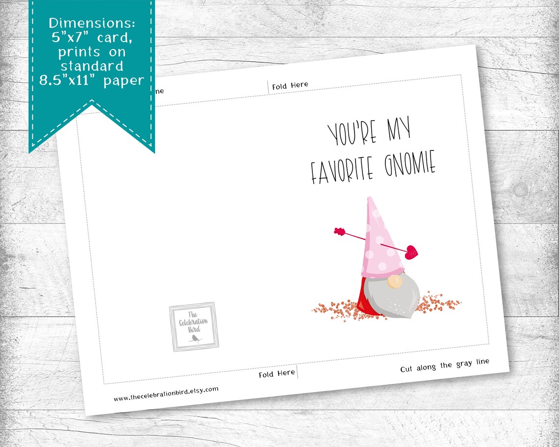 Printable Valentine Gnome Card Funny Valentine Card - Etsy