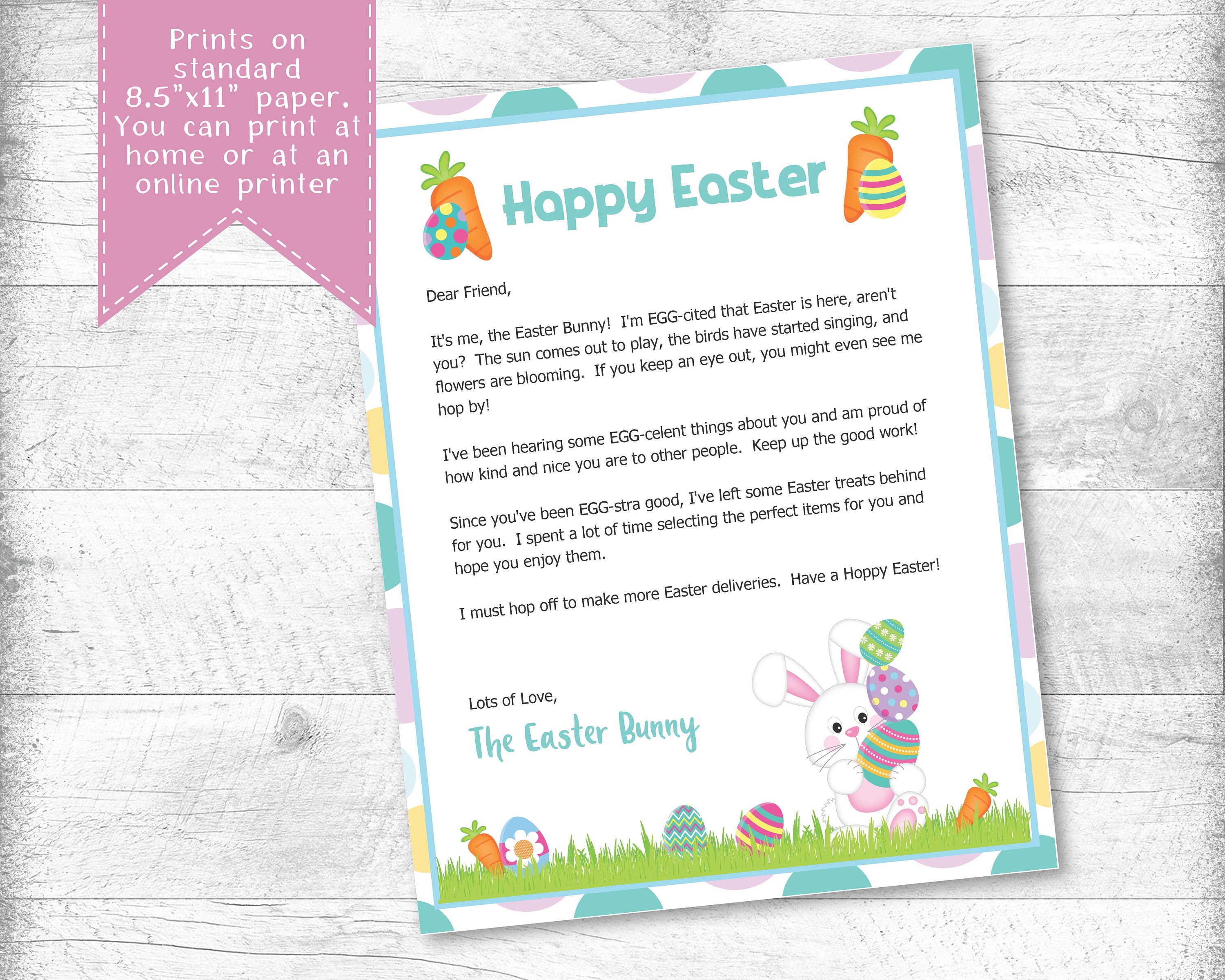 Easter Bunny Letter Printable Easter Basket Stuffers Easter | Etsy