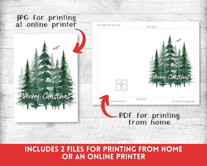 Printable Christmas Card, Christmas Tree Card, Merry Christmas Card ...
