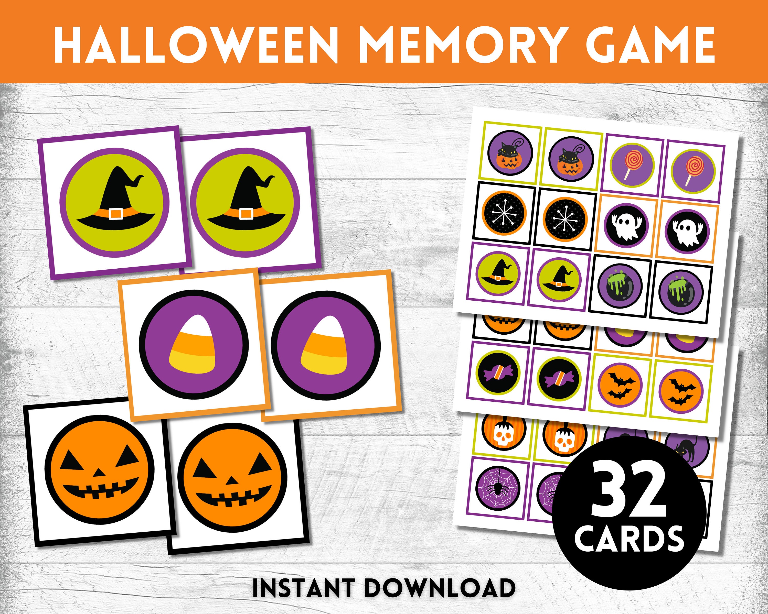 Halloween Memory Game, Memory Game Printable, Halloween Games for Kids ...
