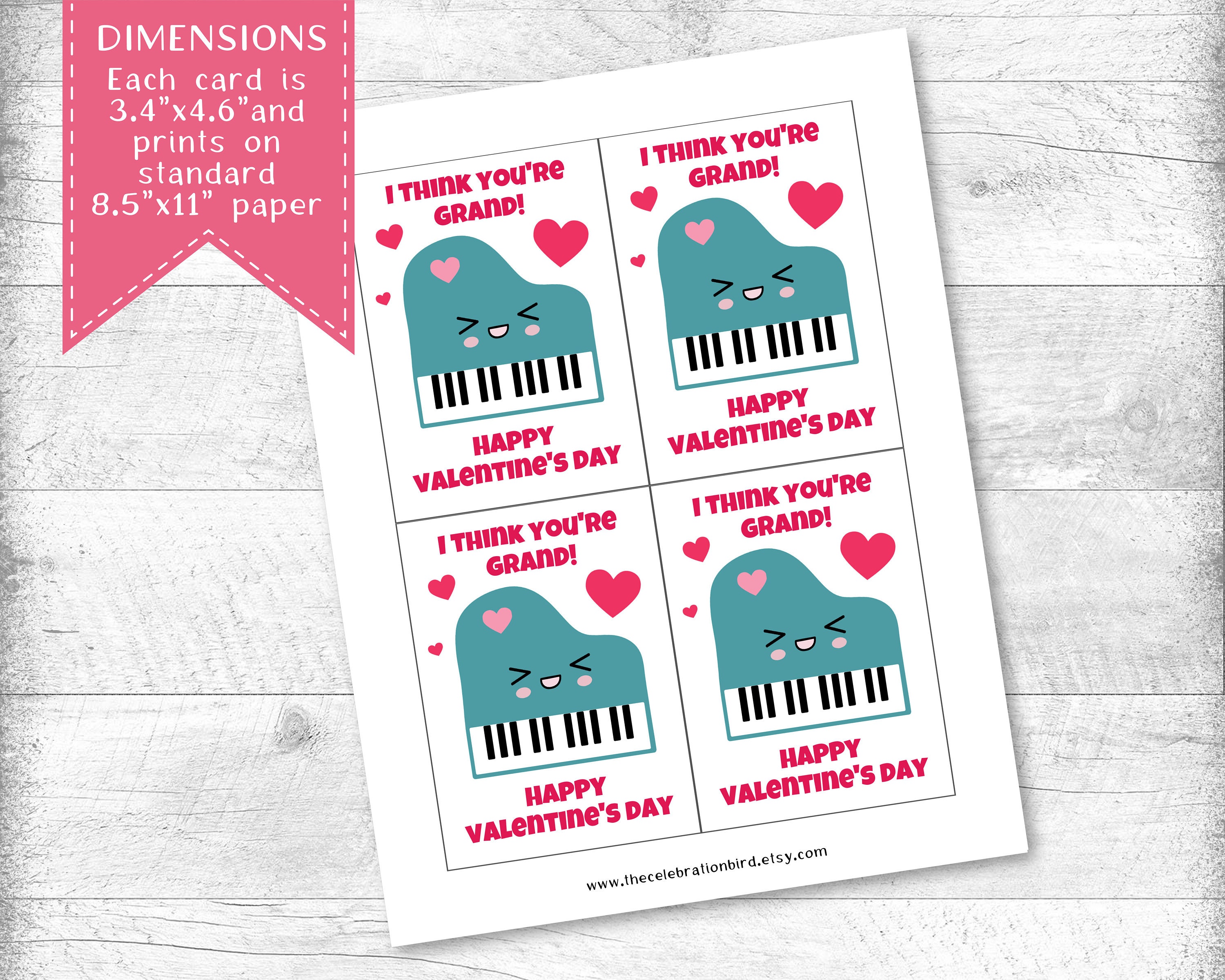Grand Piano Valentine Cards for Piano Students, Printable Valentines ...