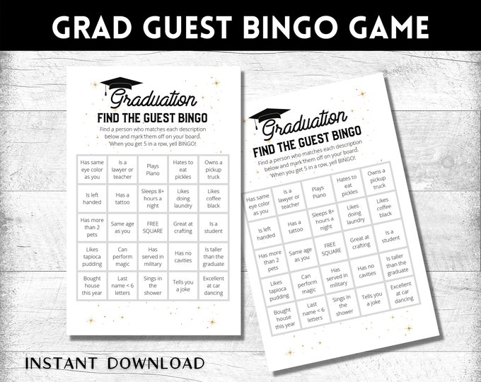 Retro Graduation Party Game, Find the Guest Bingo Game, Modern 2023 Fun ...