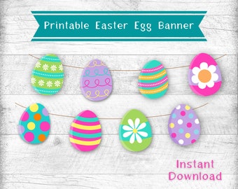 EASTER EGG BANNER Printable Party Bunting Pennants Garland - Etsy