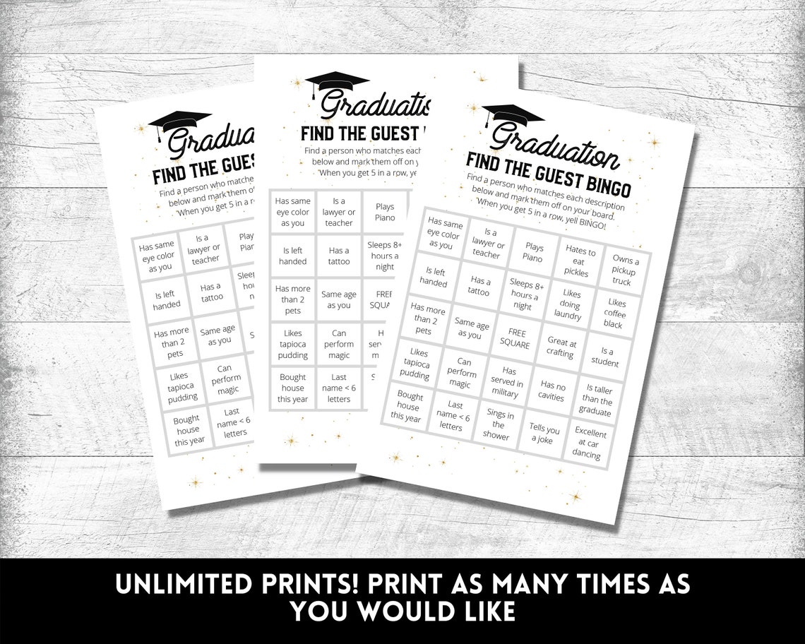 Graduation Party Guest Bingo, Graduation Party Game, Graduation Game ...