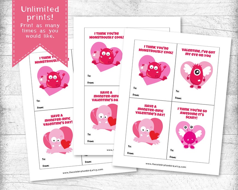 Kid Valentine Monsters Printable Valentines Classroom | Etsy