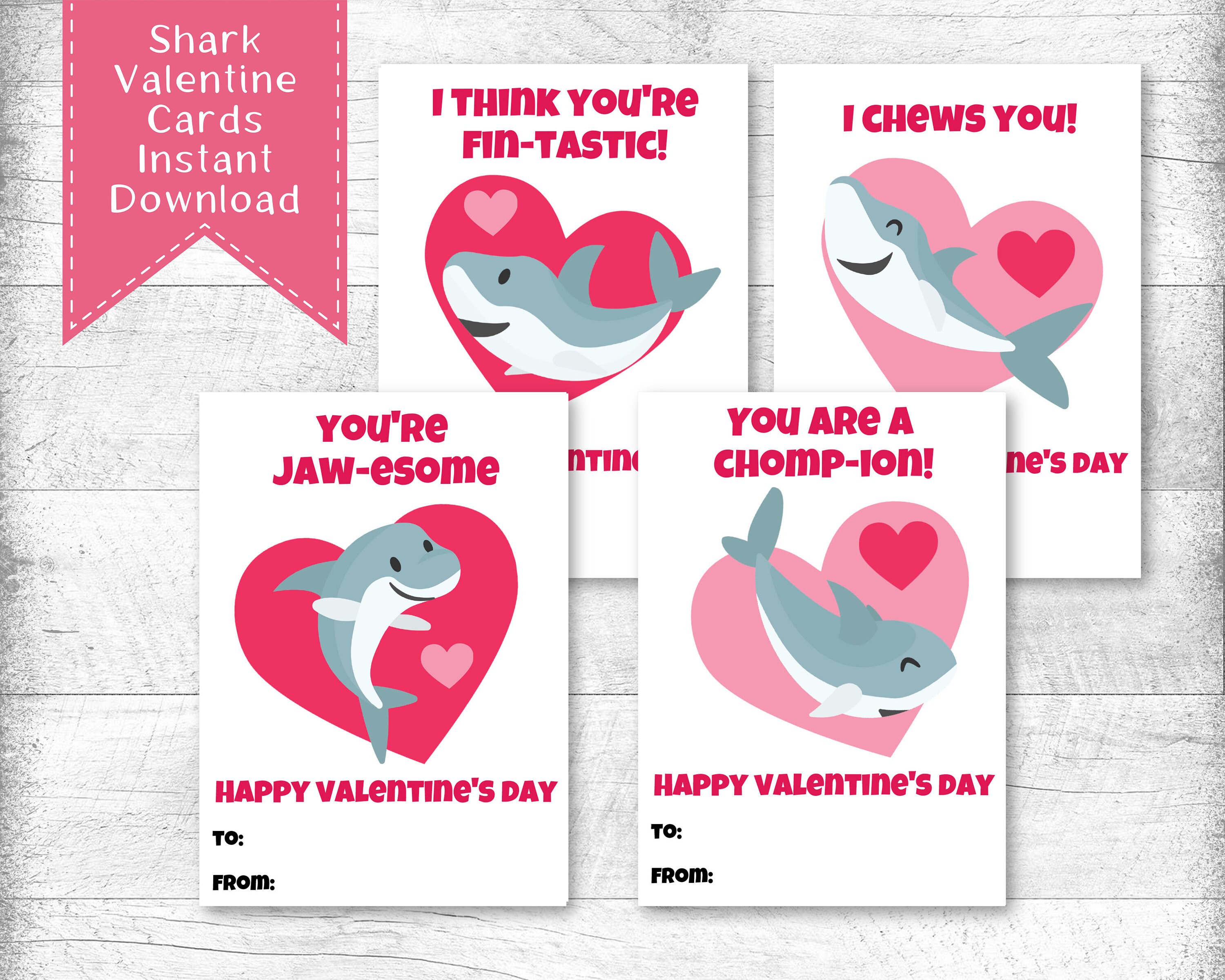 Kid Valentine Sharks, Printable Valentines, Classroom Valentines Card ...
