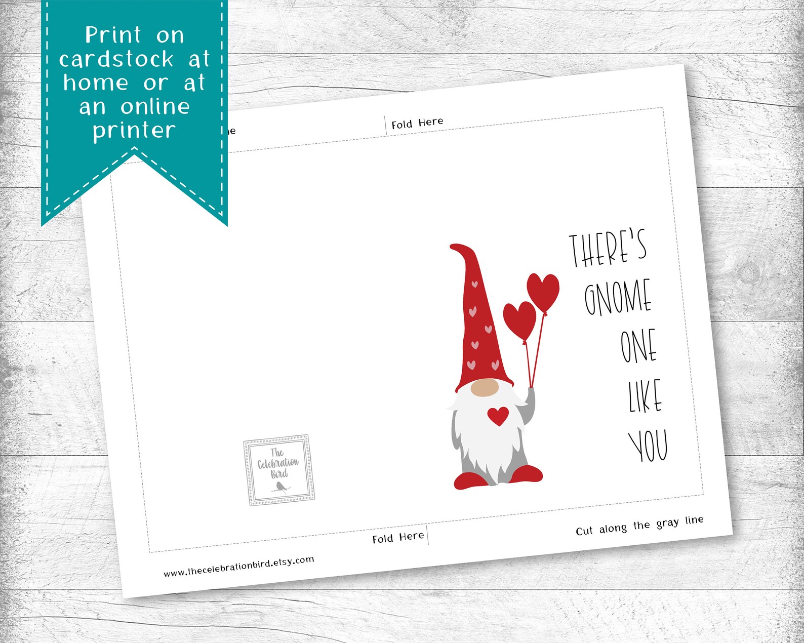 Printable Valentine Gnome Card, Funny Valentine Card, There's Gnome One ...