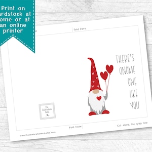 Printable Valentine Gnome Card, Funny Valentine Card, There's Gnome One ...