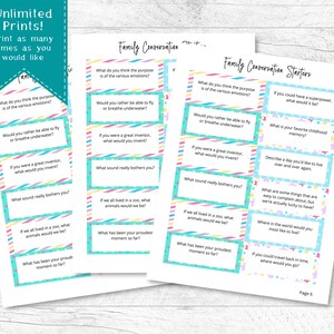 Printable Family Conversations Cards, Conversation Starters, Dinner ...