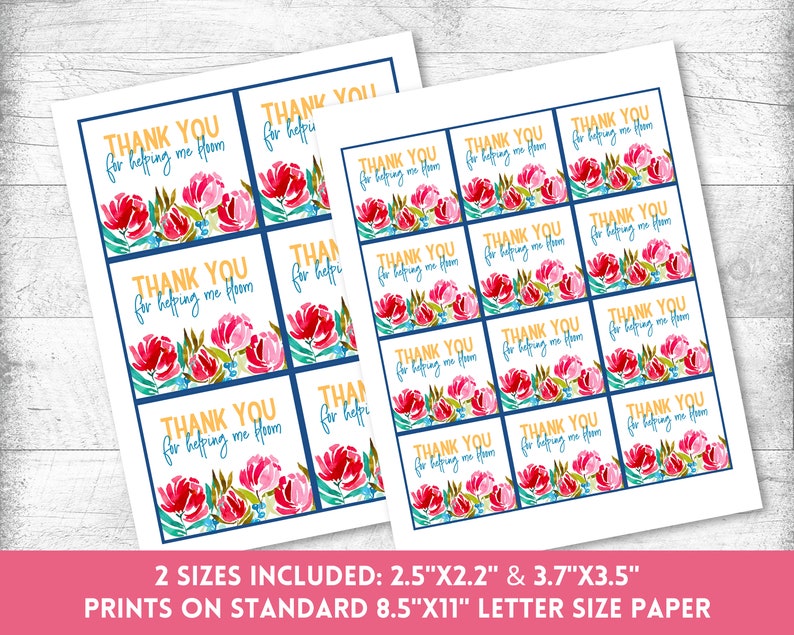 Mother's Day Gift Tag Thank You for Helping Me Bloom - Etsy