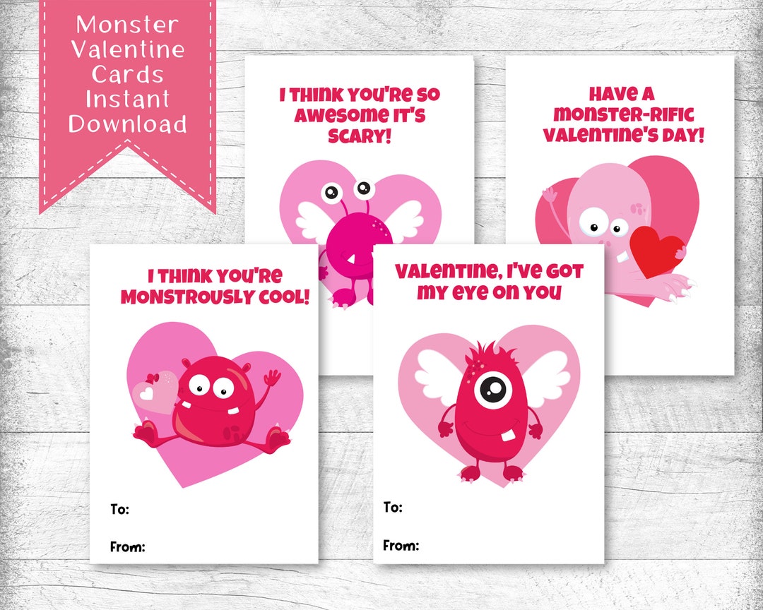 Kid Valentine Monsters, Printable Valentines, Classroom Valentines Card ...