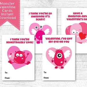Kid Valentine Monsters, Printable Valentines, Classroom Valentines Card ...