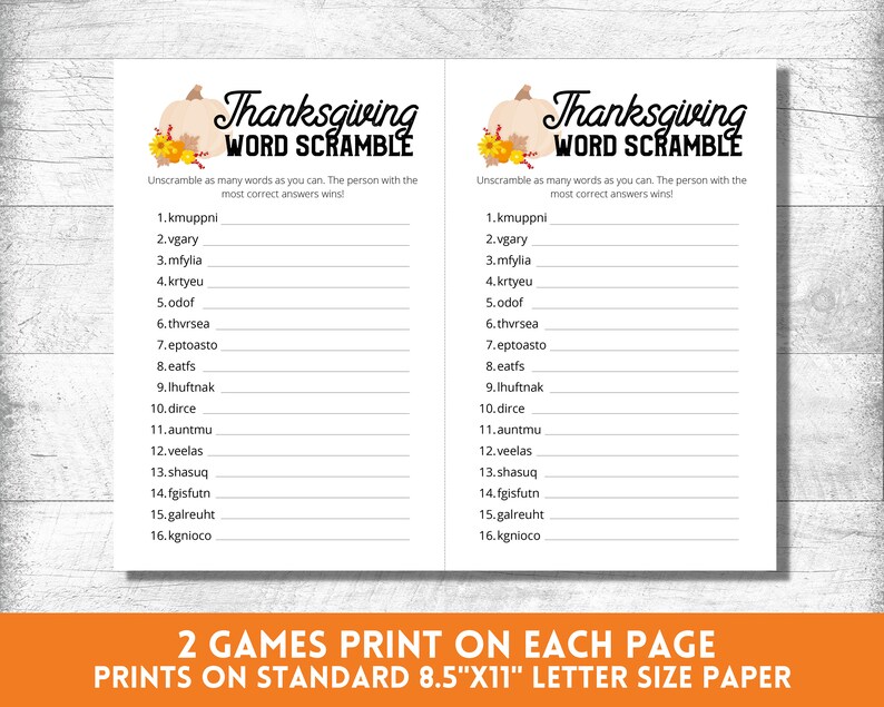 Thanksgiving Word Scramble, Thanksgiving Party Game, Thanksgiving Games ...