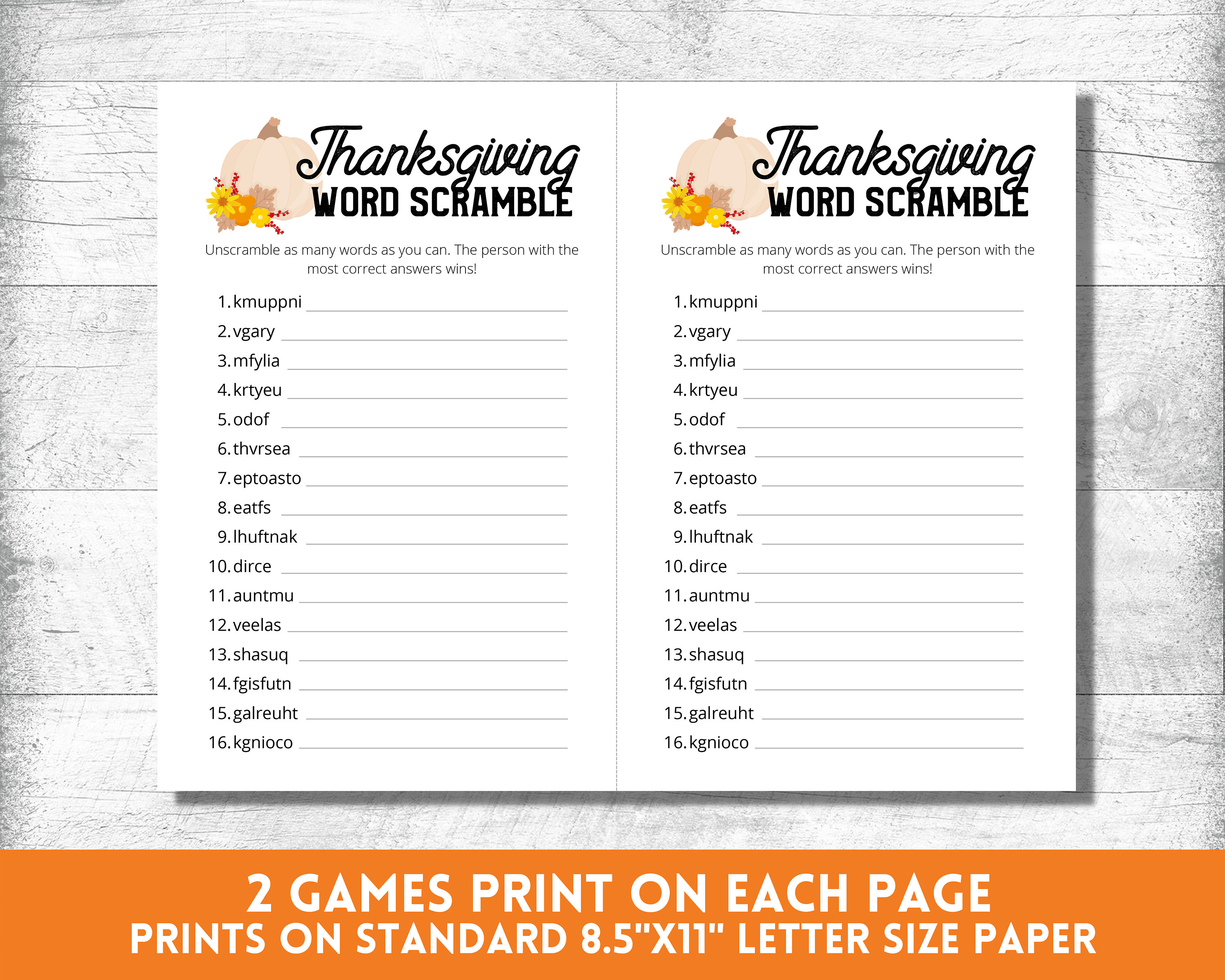 Thanksgiving Word Scramble, Thanksgiving Party Game, Thanksgiving Games ...