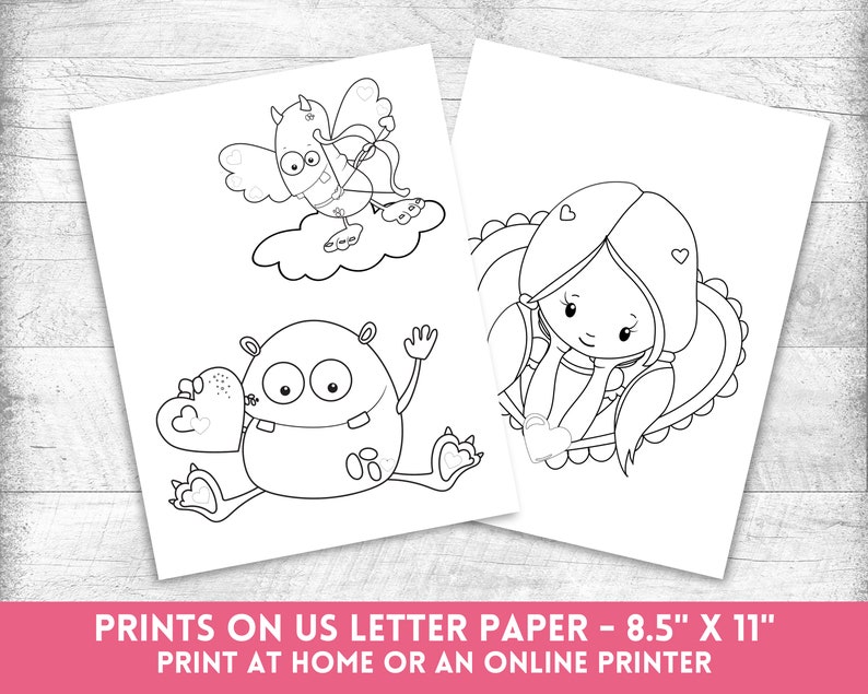 Valentine Coloring Pages, Valentine Kids and Monsters Coloring Sheets ...