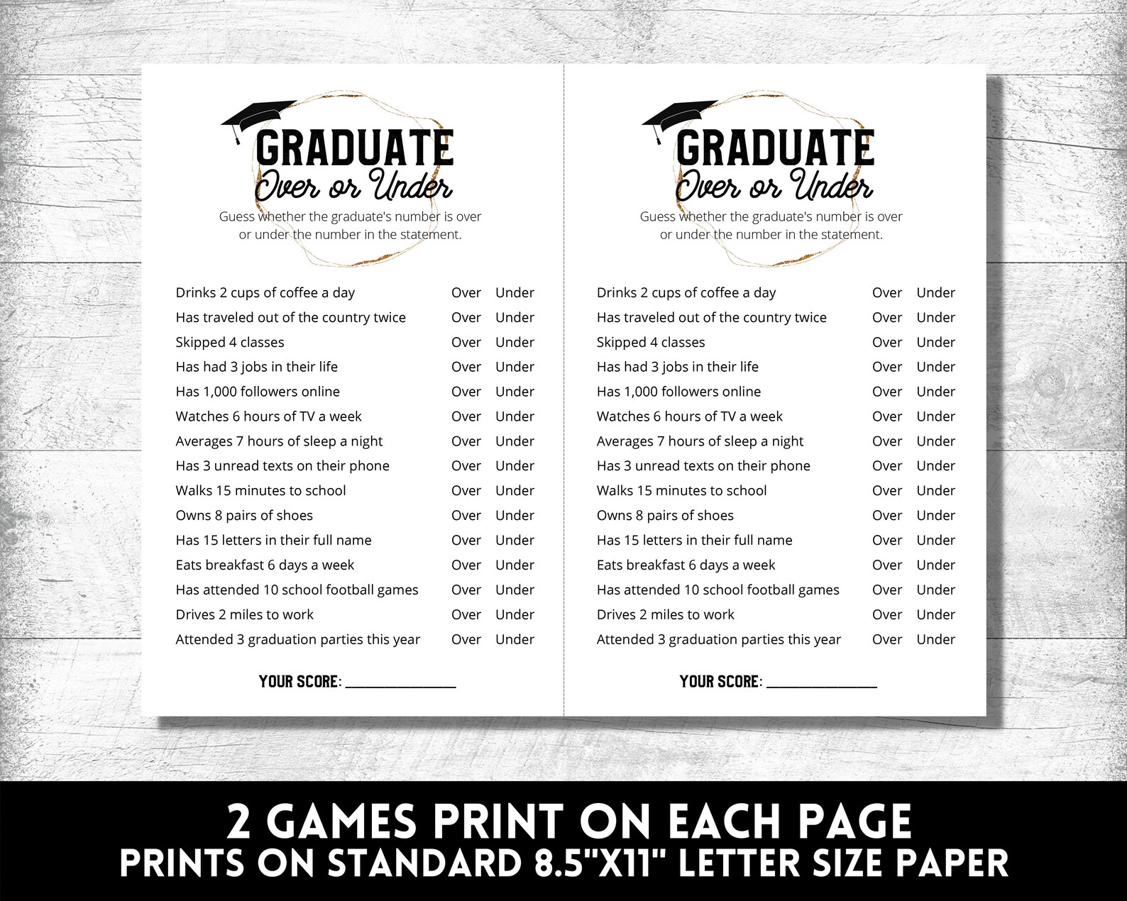 Graduation Party Game, Graduate Over Under Game, Graduation Game, High ...