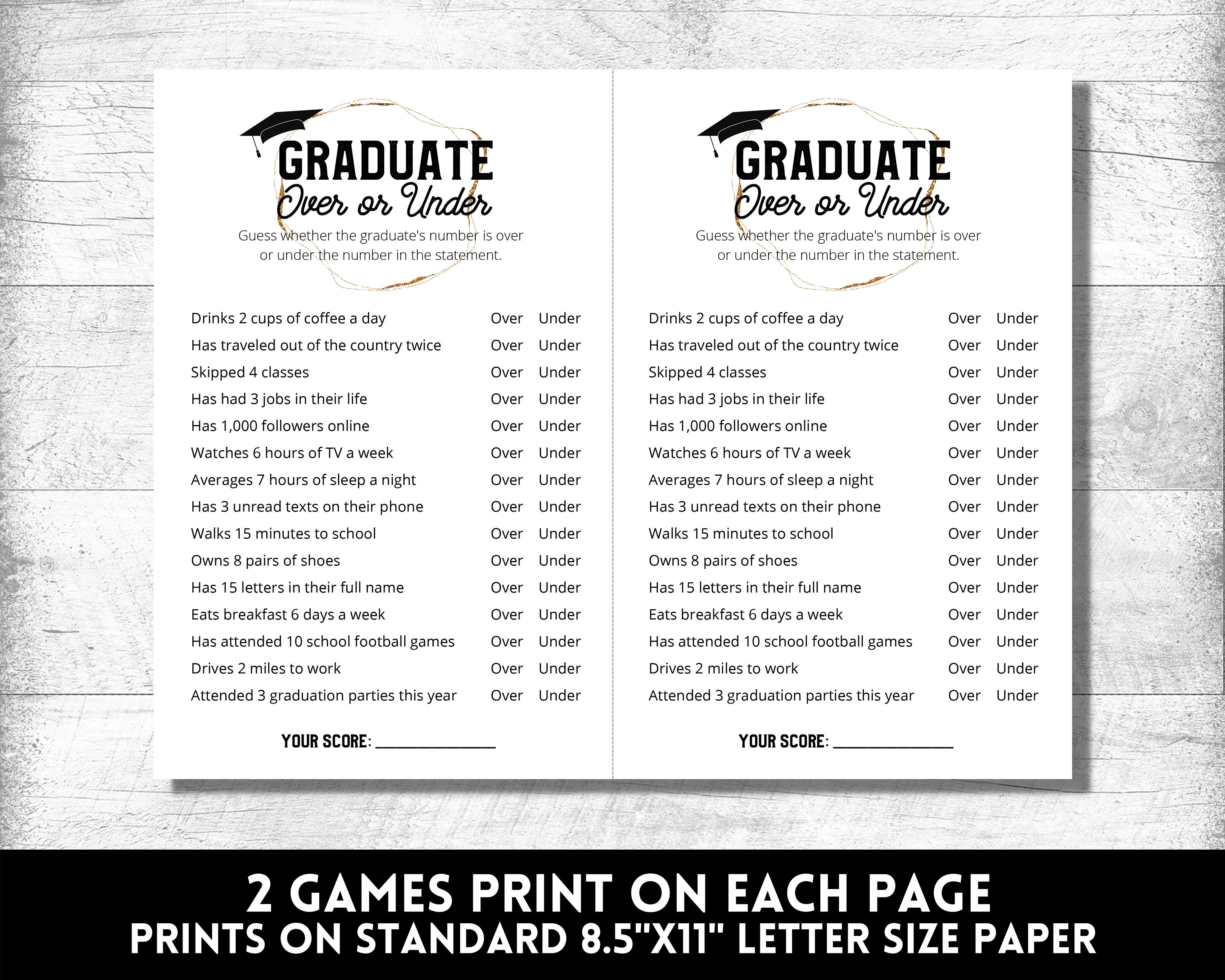 Graduation Party Game, Graduate Over Under Game, Graduation Game, High ...