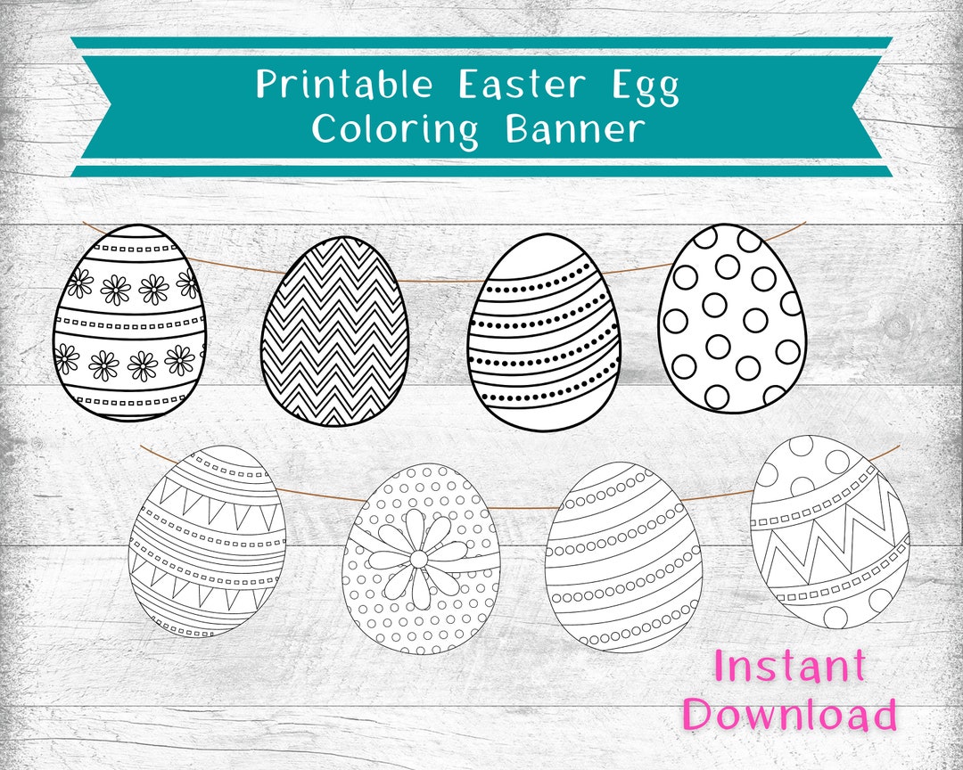 Easter Egg Garland, Coloring Easter Banner, Easter Decor, Kids Easter ...
