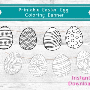 Easter Egg Garland, Coloring Easter Banner, Easter Decor, Kids Easter ...
