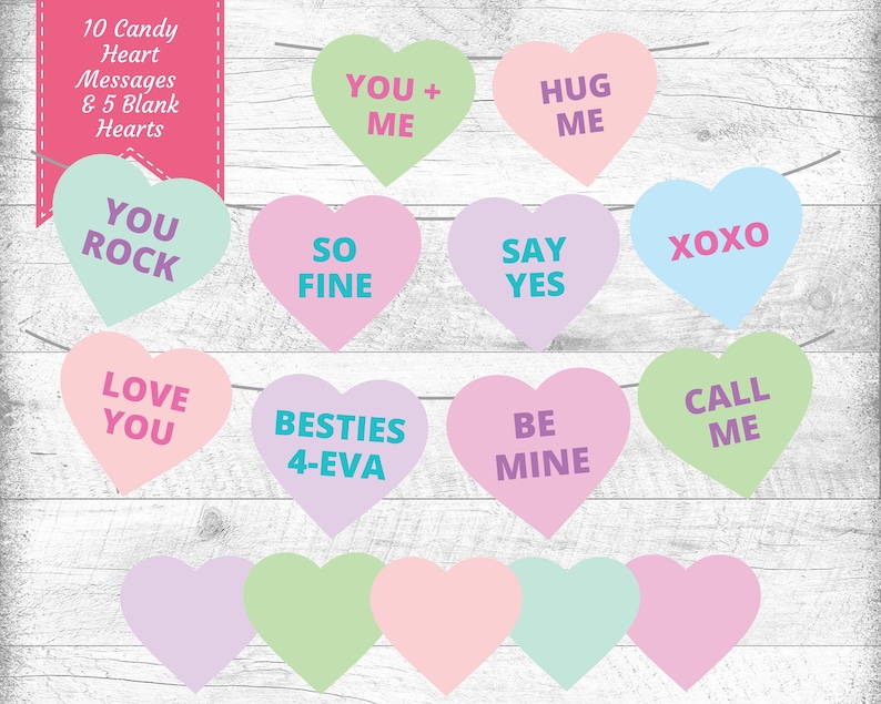 Candy Heart Banner | Valentines Day Printable Banner | Galentines Day ...