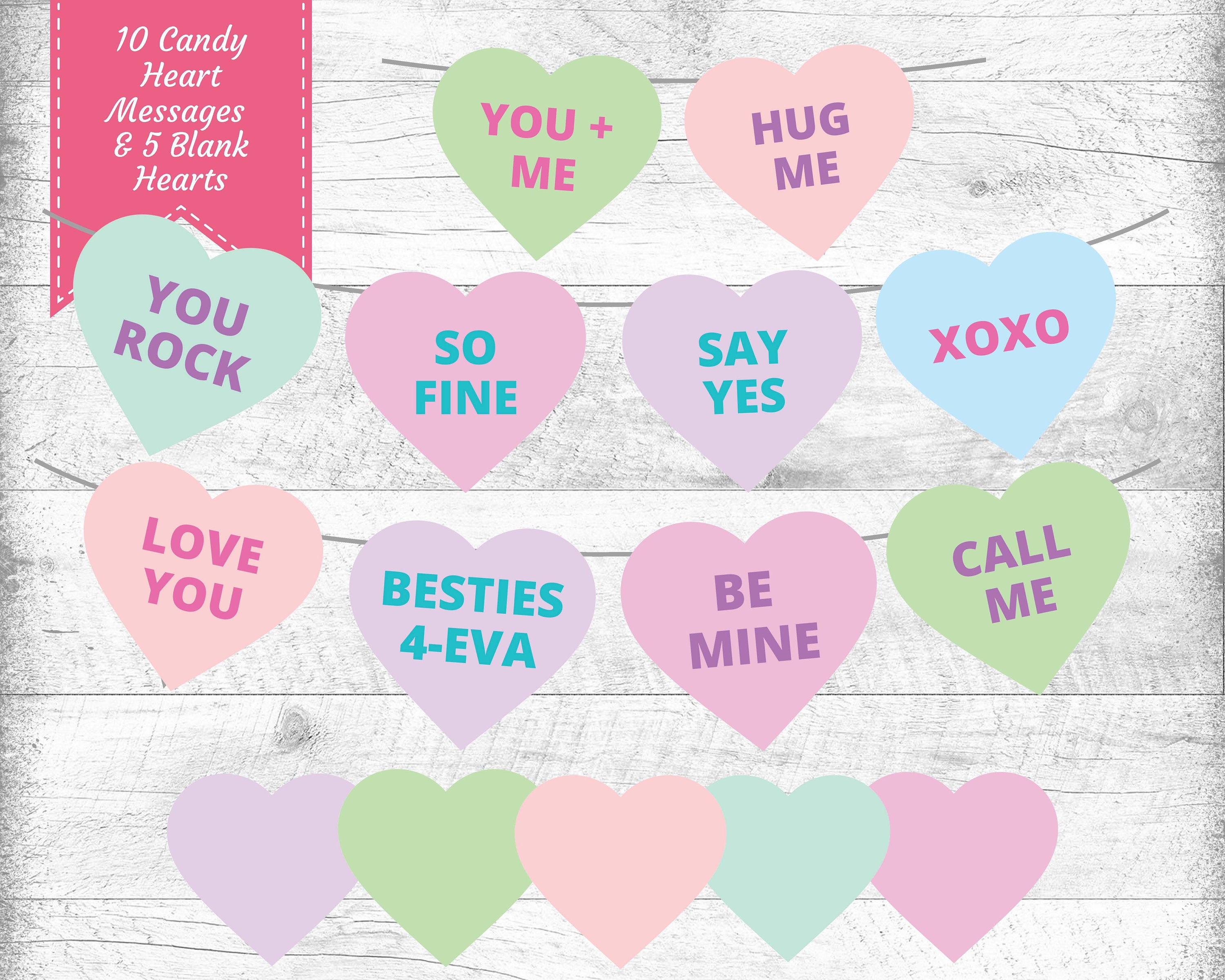 Candy Heart Banner | Valentines Day Printable Banner | Galentines Day ...