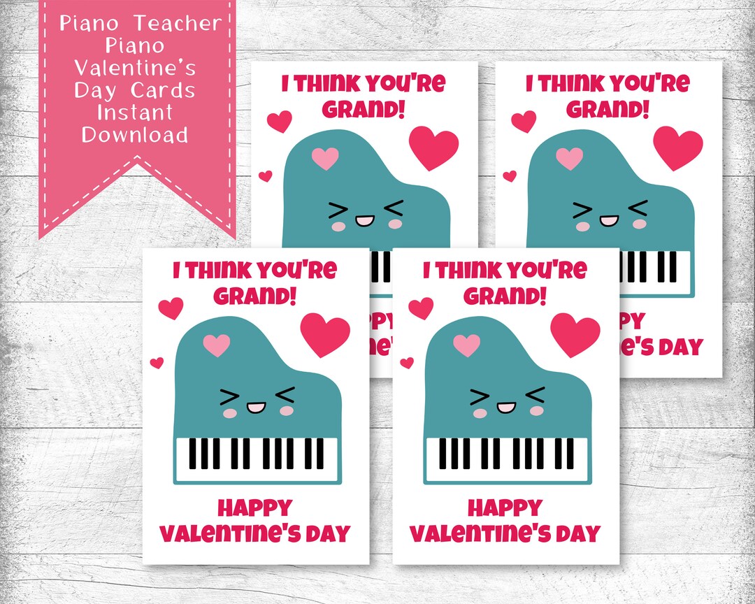 Grand Piano Valentine Cards for Piano Students, Printable Valentines ...