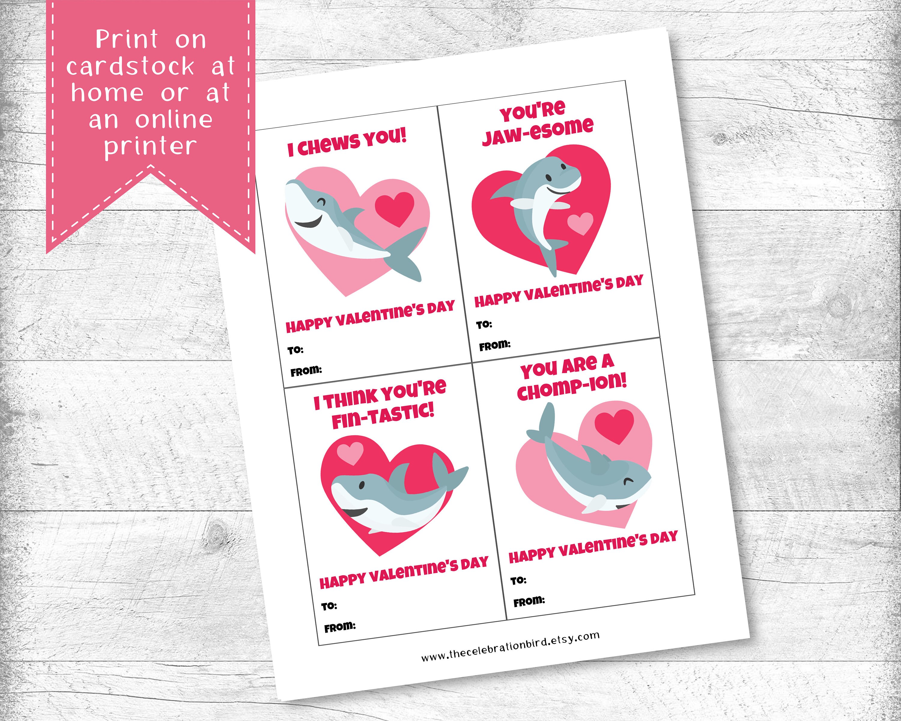 Kid Valentine Sharks, Printable Valentines, Classroom Valentines Card ...