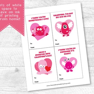 Kid Valentine Monsters, Printable Valentines, Classroom Valentines Card ...