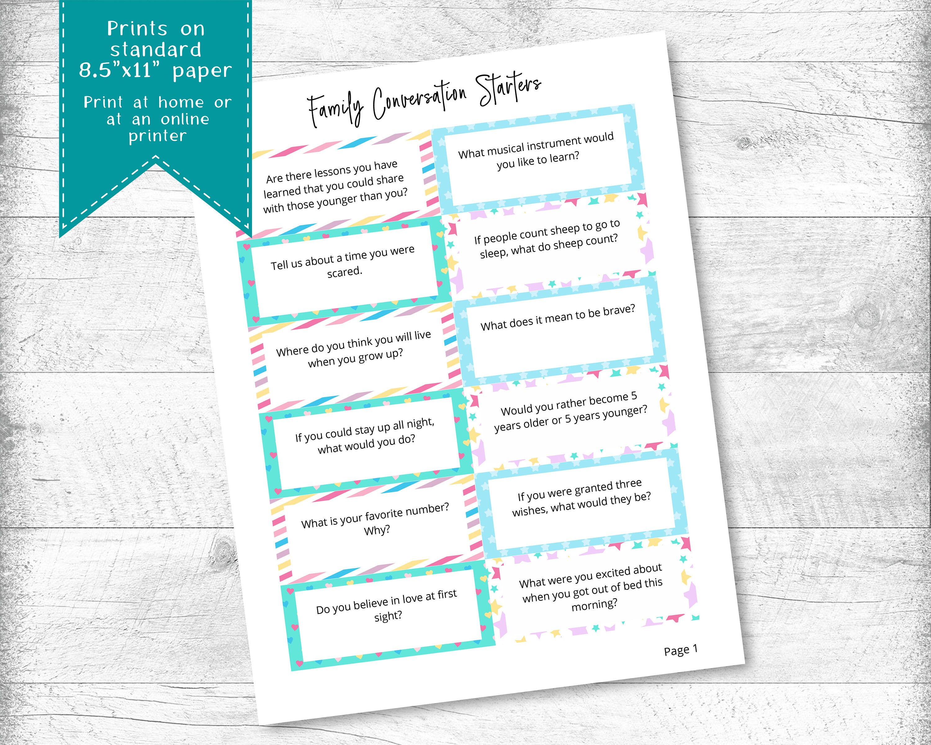 Printable Family Conversations Cards, Conversation Starters, Dinner ...