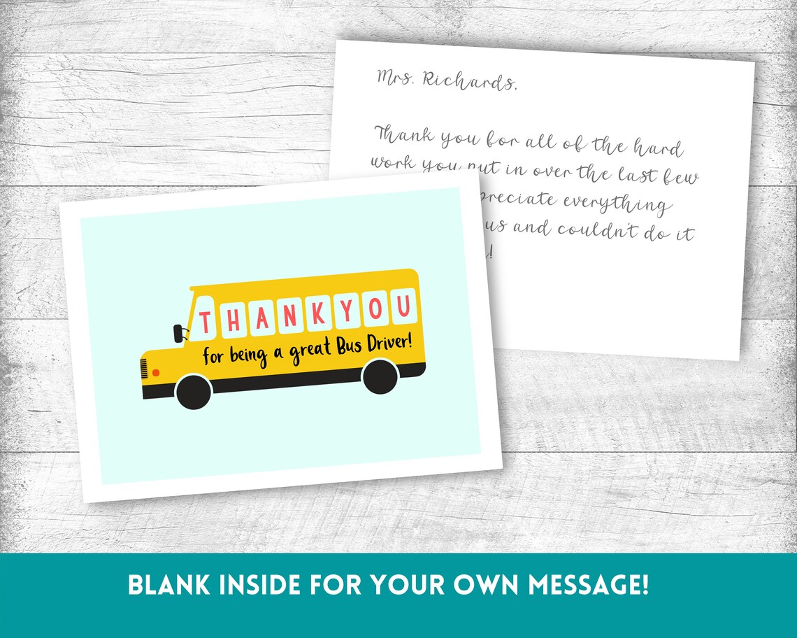 Bus Driver Thank You Card, Bus Driver Appreciation, School Bus Driver ...