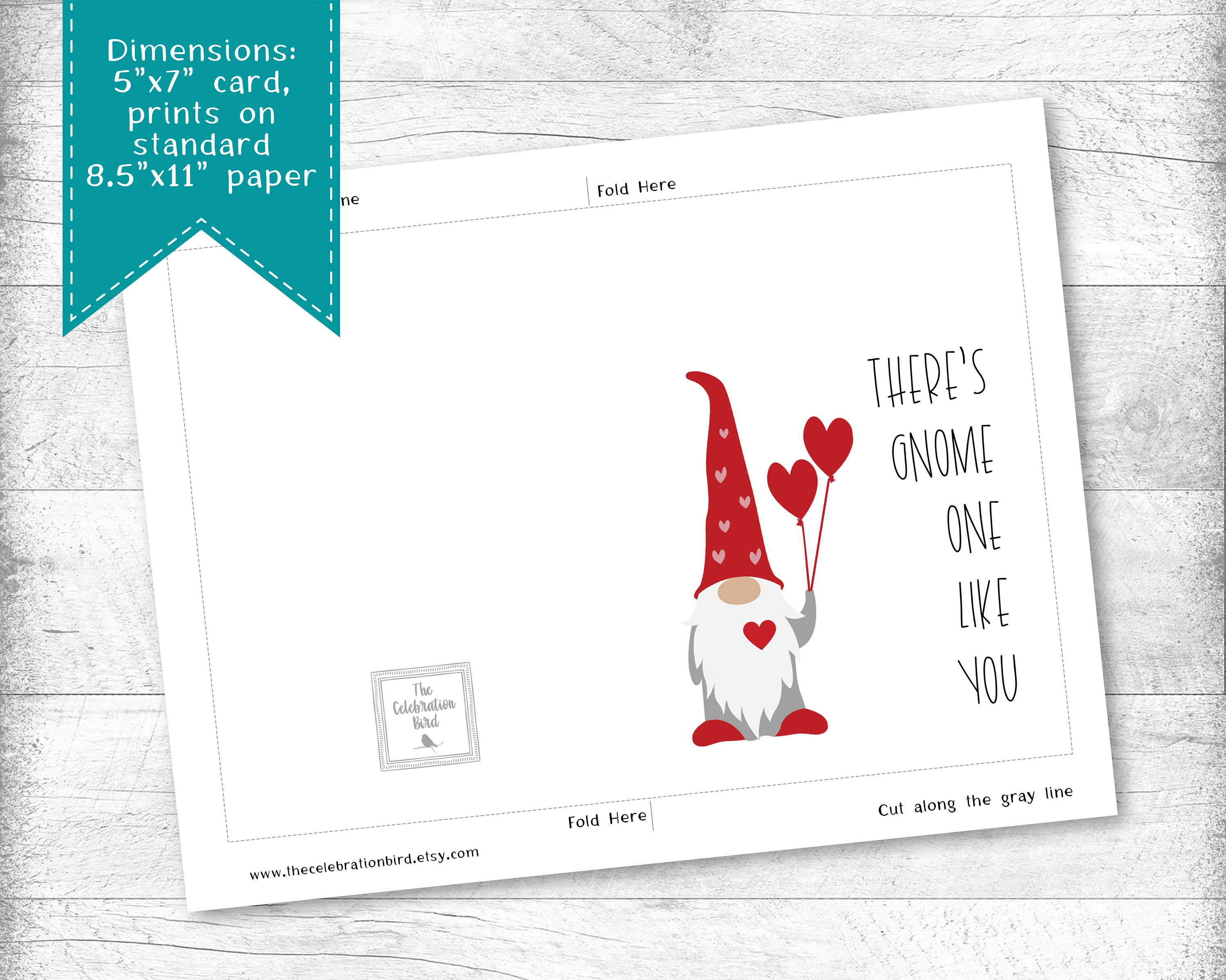Printable Valentine Gnome Card, Funny Valentine Card, There's Gnome One ...