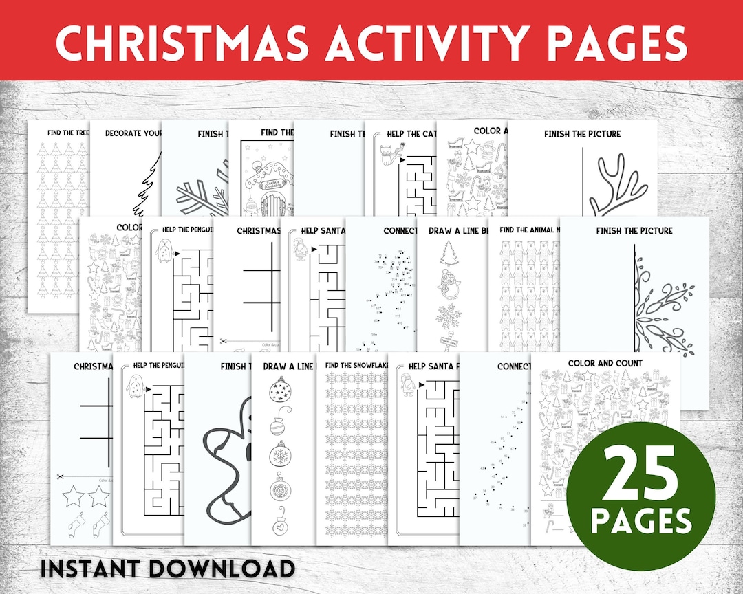 Christmas Activity Book, Christmas Activity Pages for Kids, Christmas ...