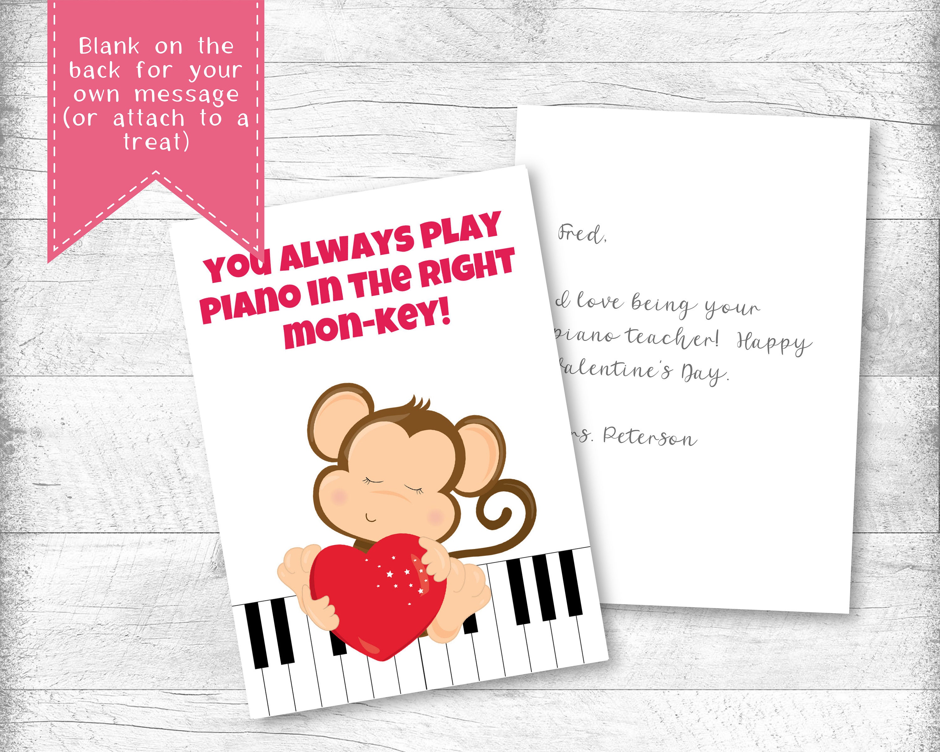 Animal Valentine Cards for Piano Students, Printable Valentines Card ...