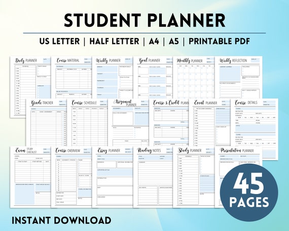 Blue Student Planner Student Planner Printable College | Etsy