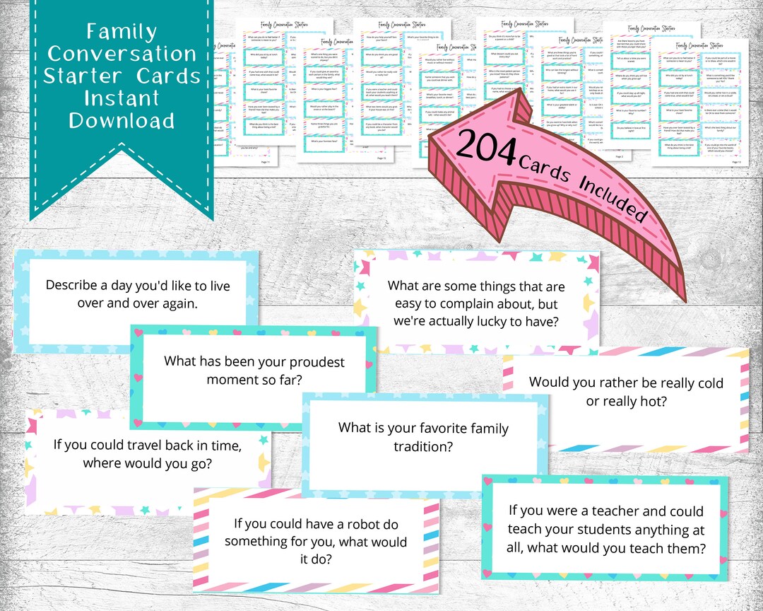 Printable Family Conversations Cards, Conversation Starters, Dinner ...