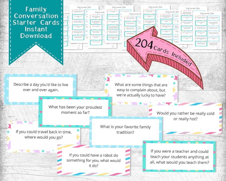 Printable Family Conversations Cards, Conversation Starters, Dinner ...