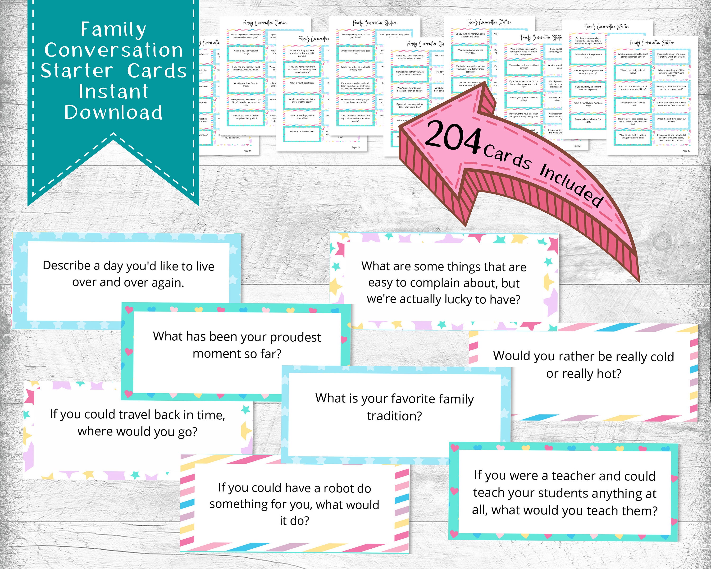 Printable Family Conversations Cards, Conversation Starters, Dinner ...