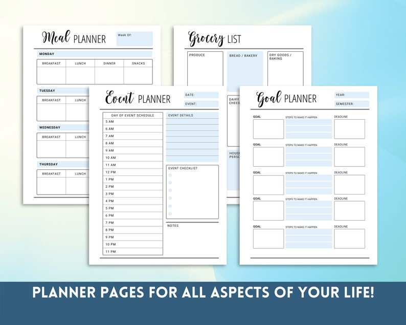 Blue Student Planner, Student Planner Printable, College Student ...