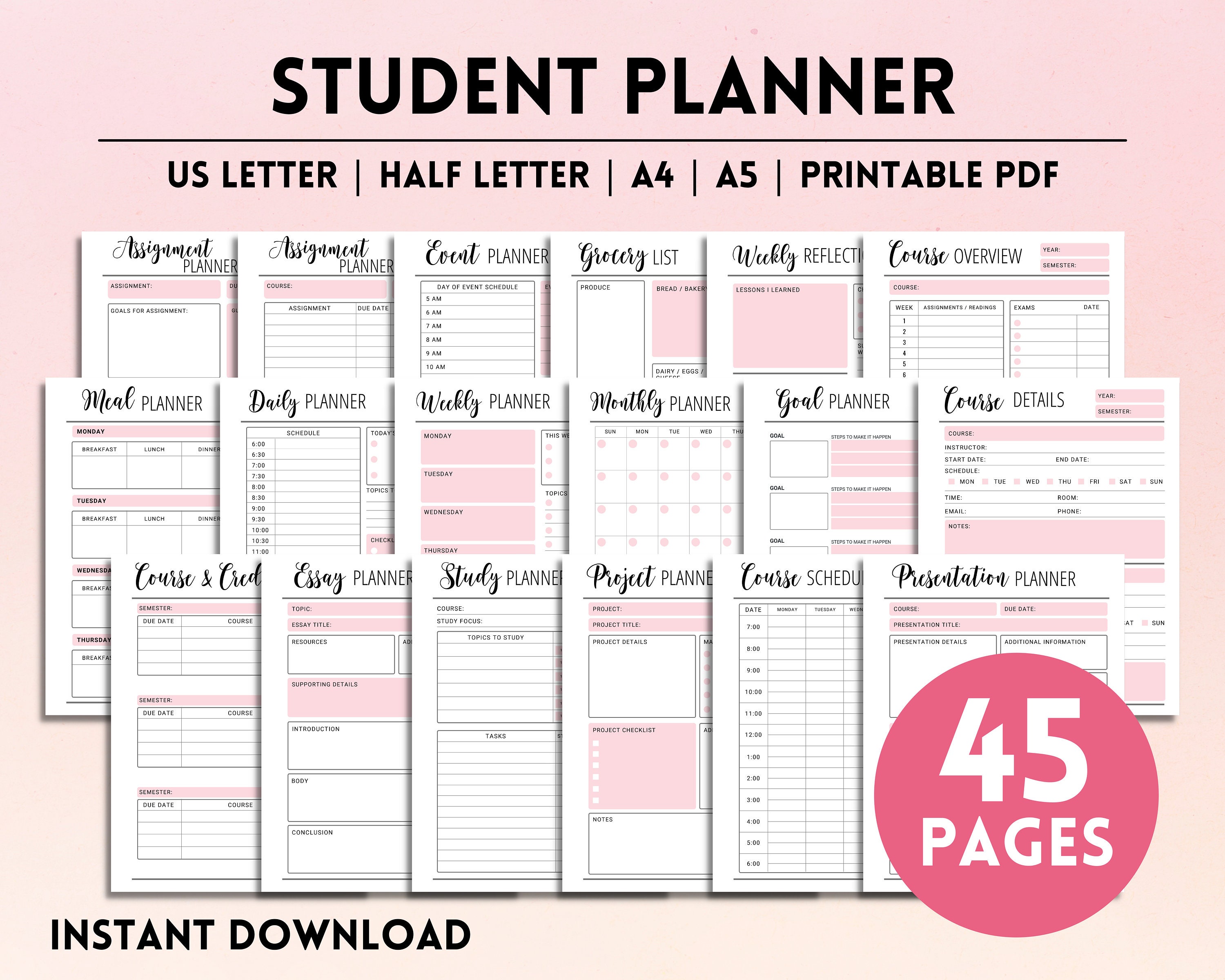 Student Planner Printable, Student Planner, College Student Planner ...