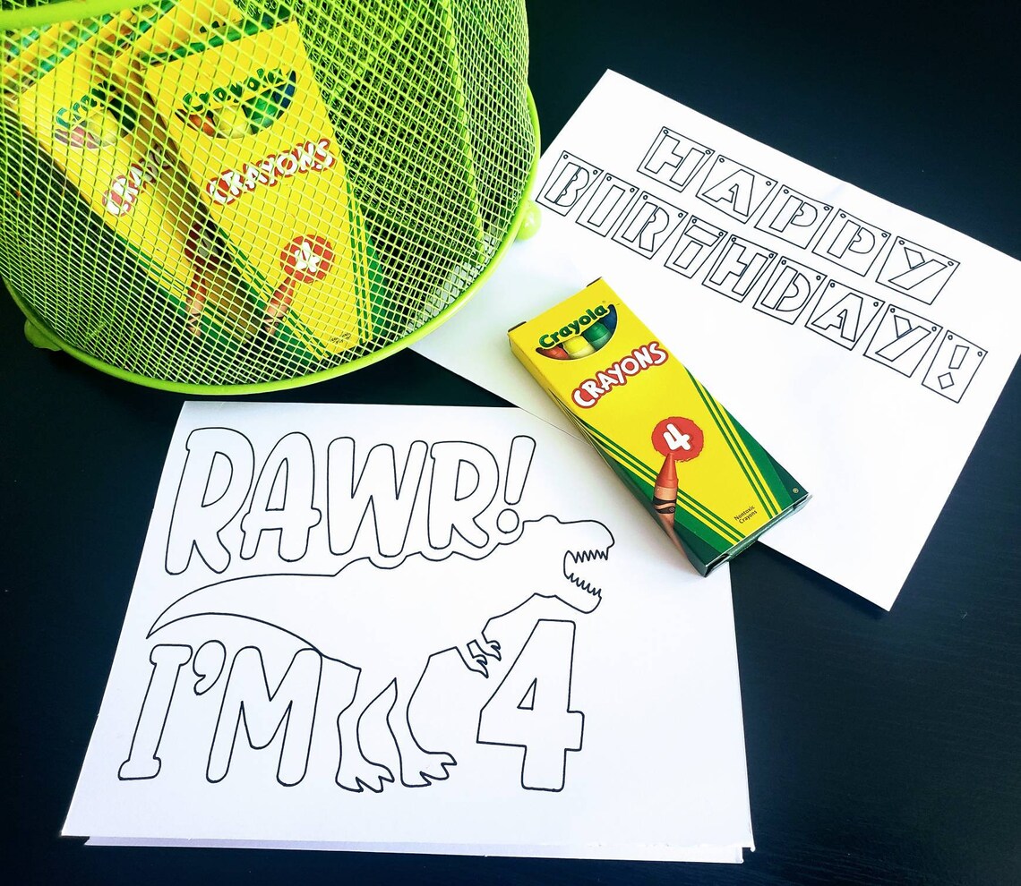 Birthday: RAWR I'm 4 Coloring Card Add-on | Etsy
