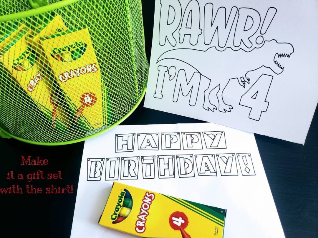 Birthday: RAWR I'm 4 Coloring Card Add-on - Etsy