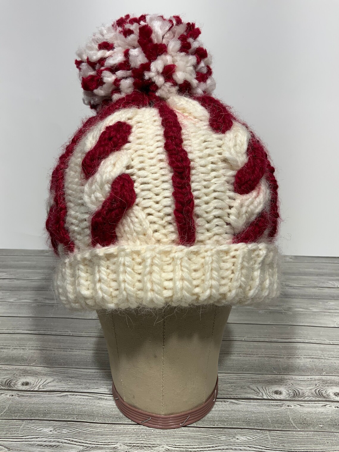 Candy Cane Hat Festive Hand Knitted Hat Perfect for Cold Winter Weather ...