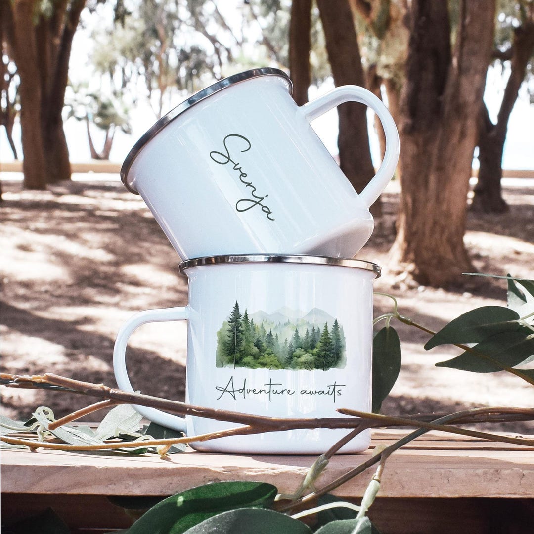 Custom Camping Mug, Personalized Camper Mug, Adventure Awaits Mug ...
